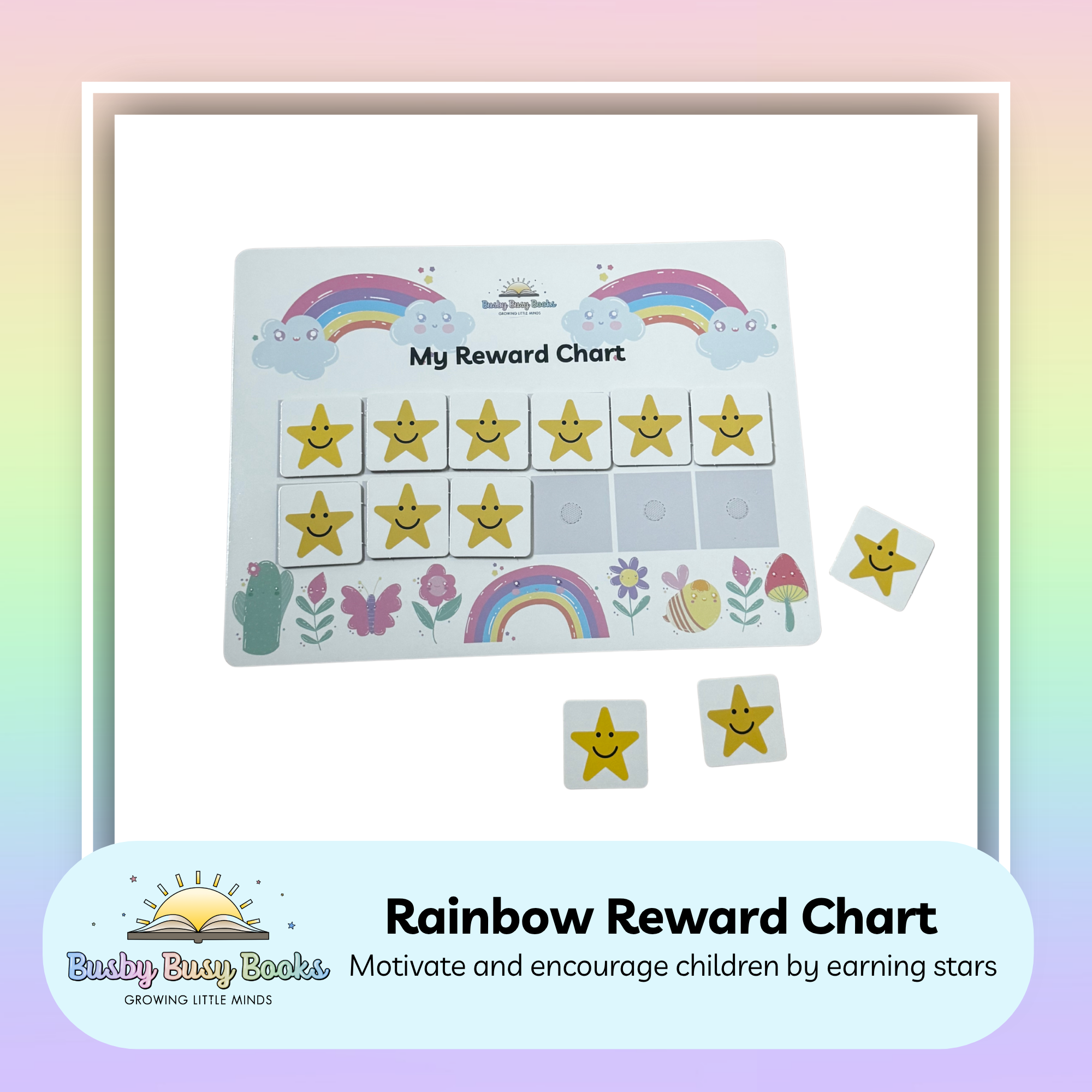 Rainbow Reward Chart – A4 Laminated Chart with Velcro Stars – Blue Rain ...