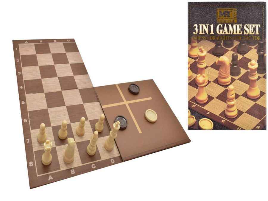 3in1 Board Game Set – Chess, Draughts & Tic Tac Toe – Blue Rain ...